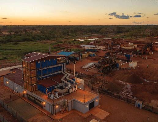 Left: Aerial view of the rough sorting house at Gemfields’ Montepuez ...