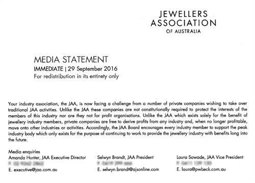 A section of the 2016 JAA Media Statement ‘signed’ by Laura Moore (nee ...