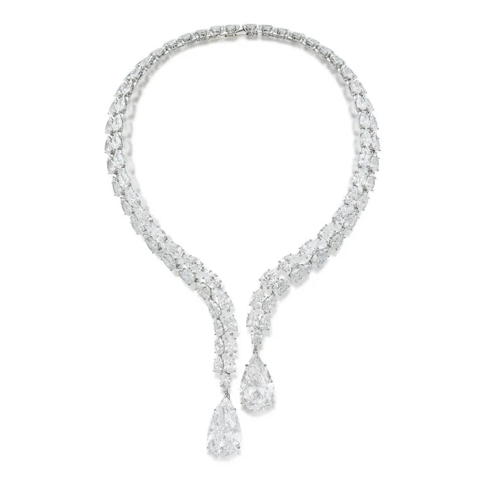 A diamond necklace with a negligée design.